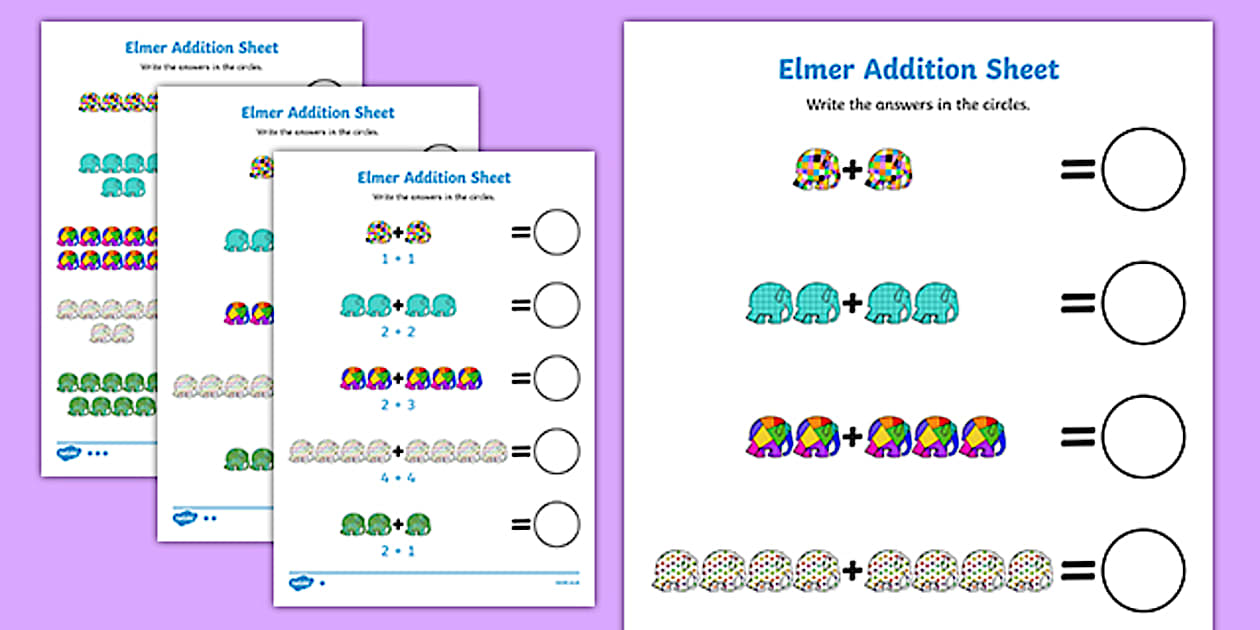 Black and White Addition Sheet to Support Teaching on Elmer