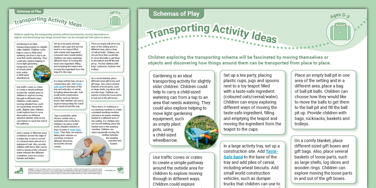 EYFS (Ages 0-3) Schemas of Play: Transporting Activity Ideas