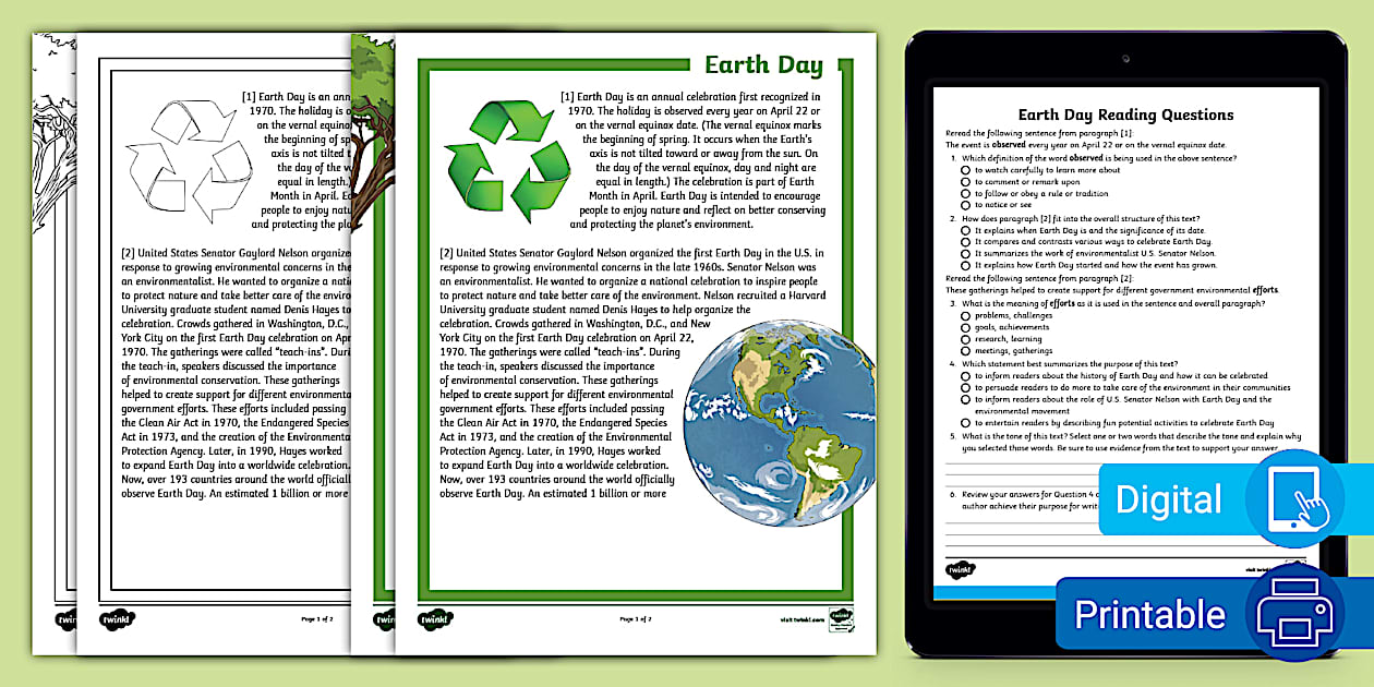 Earth Day Comprehension Craft and Structure Activity