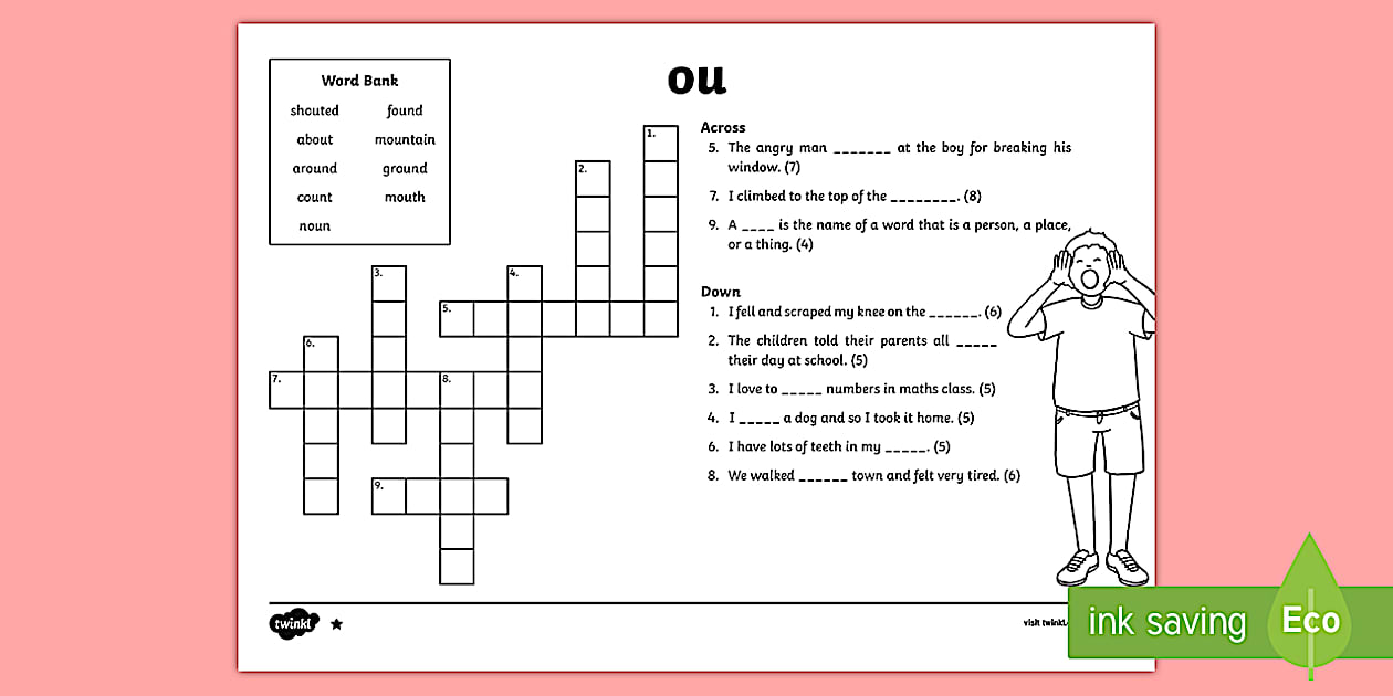 'ou' Digraph Differentiated Crossword - Twinkl