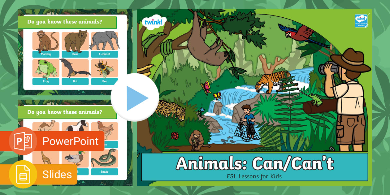 ESL Animals: Can/Can't PPT [Kids, A1-A2]