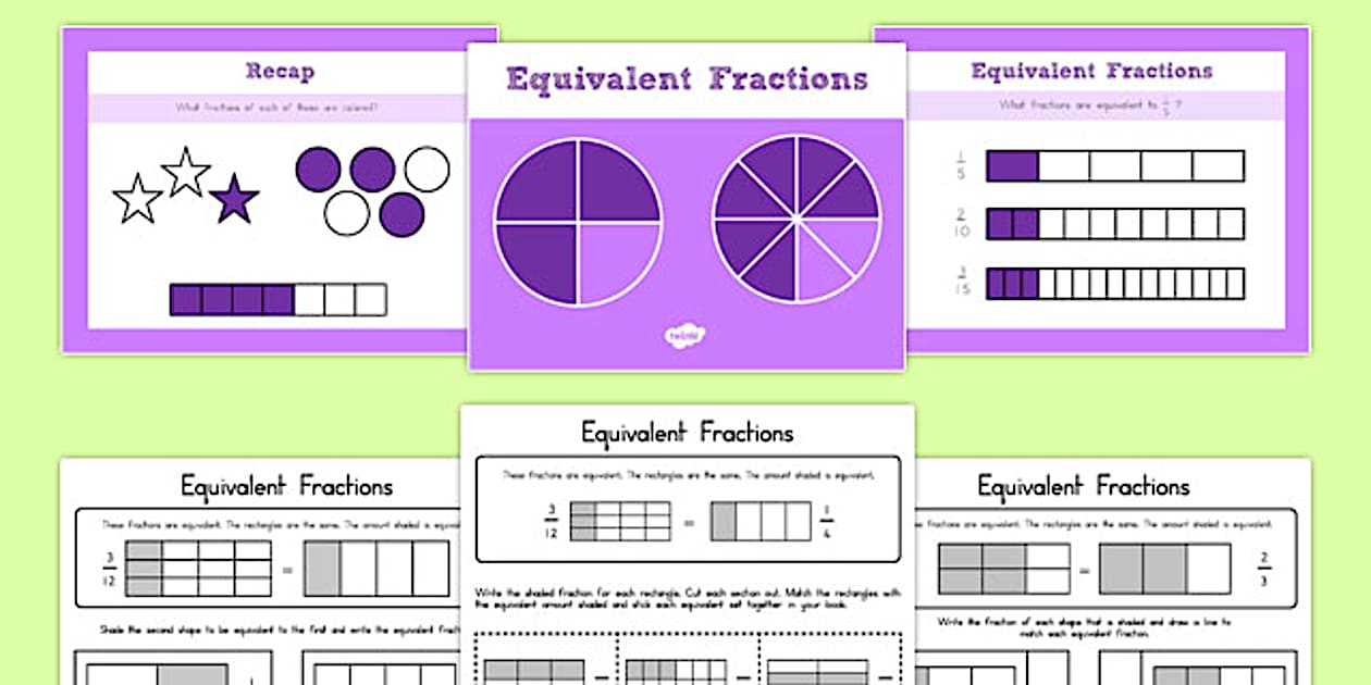 Grade 3 Equivalent Fractions PowerPoint with Worksheets