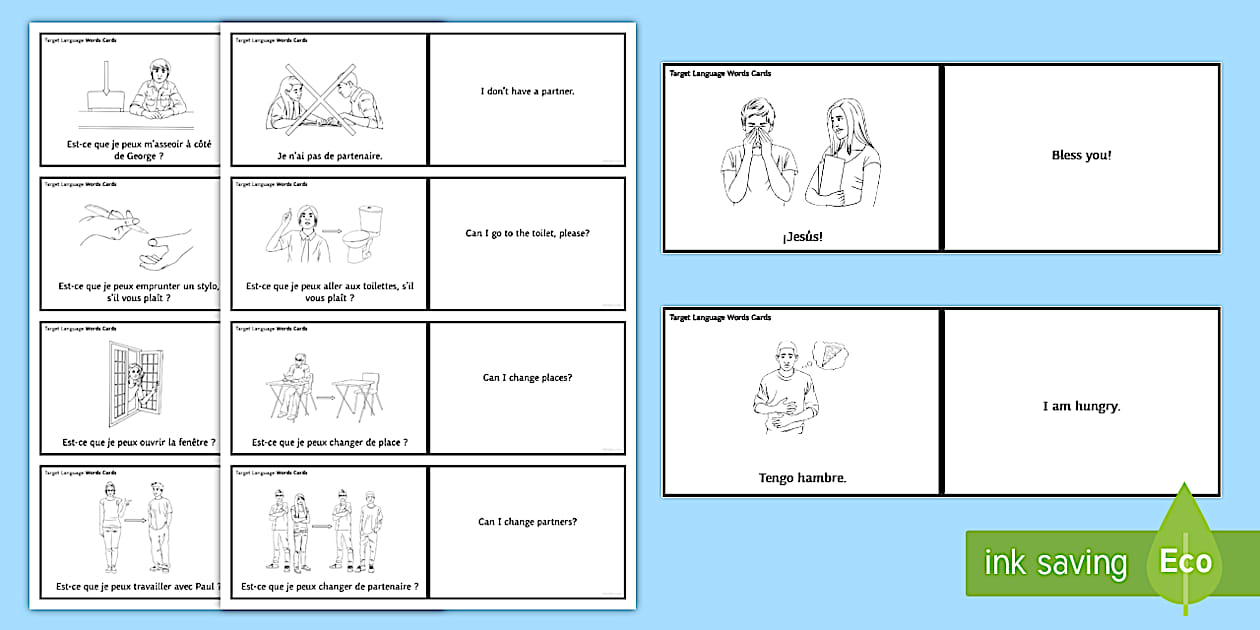 Target Language Word Cards Spanish (Teacher-Made) - Twinkl