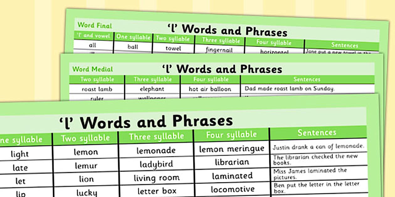 'L' Sound Word Mat - English Resource (teacher made)