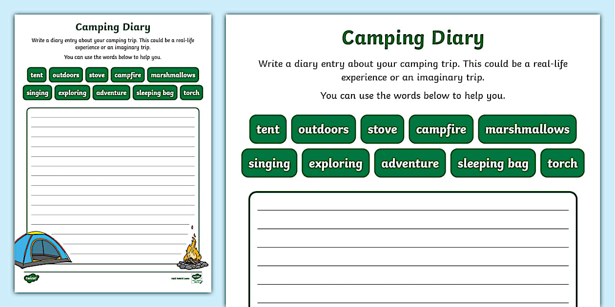 Camping Writing Prompts: Camping Diary Writing Template