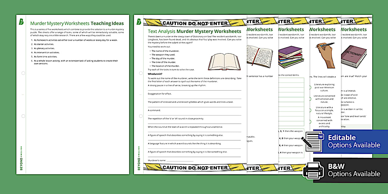 Text Analysis Murder Mystery Worksheets | KS3 Text Analysis