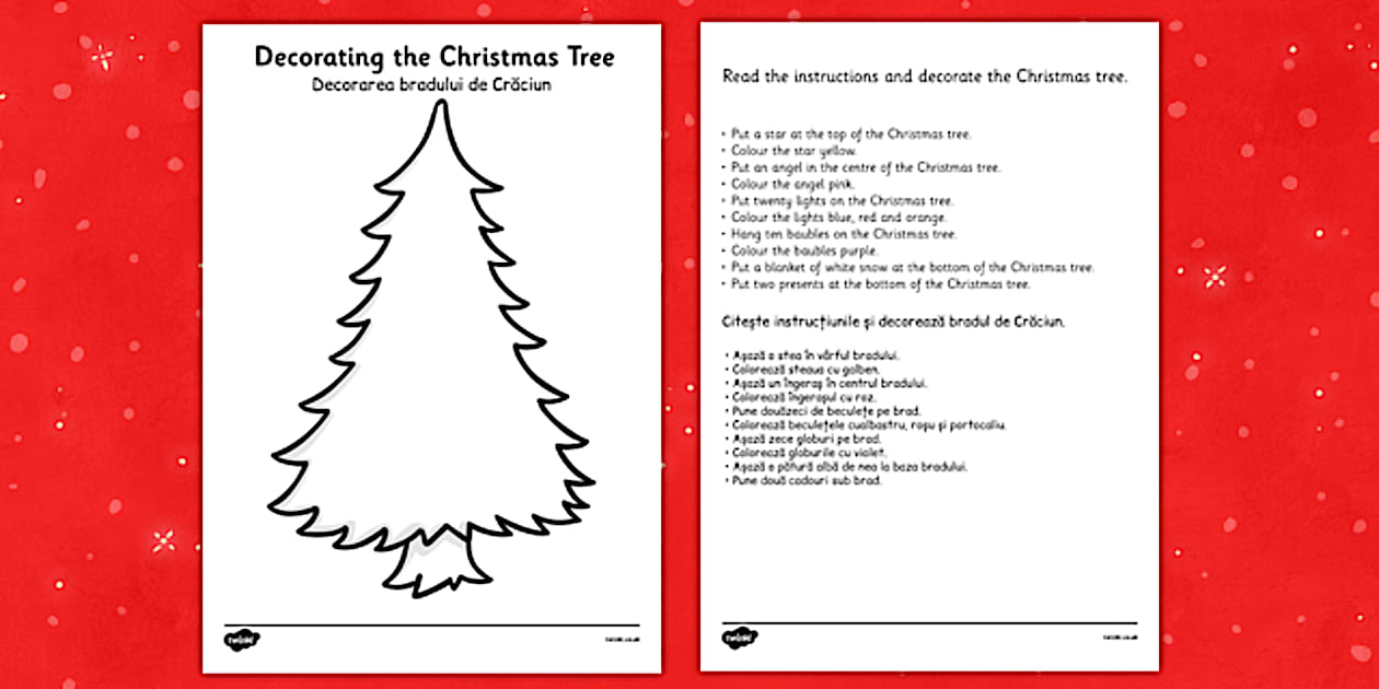 Christmas Tree Decorating Comprehension Activity Romanian Translation