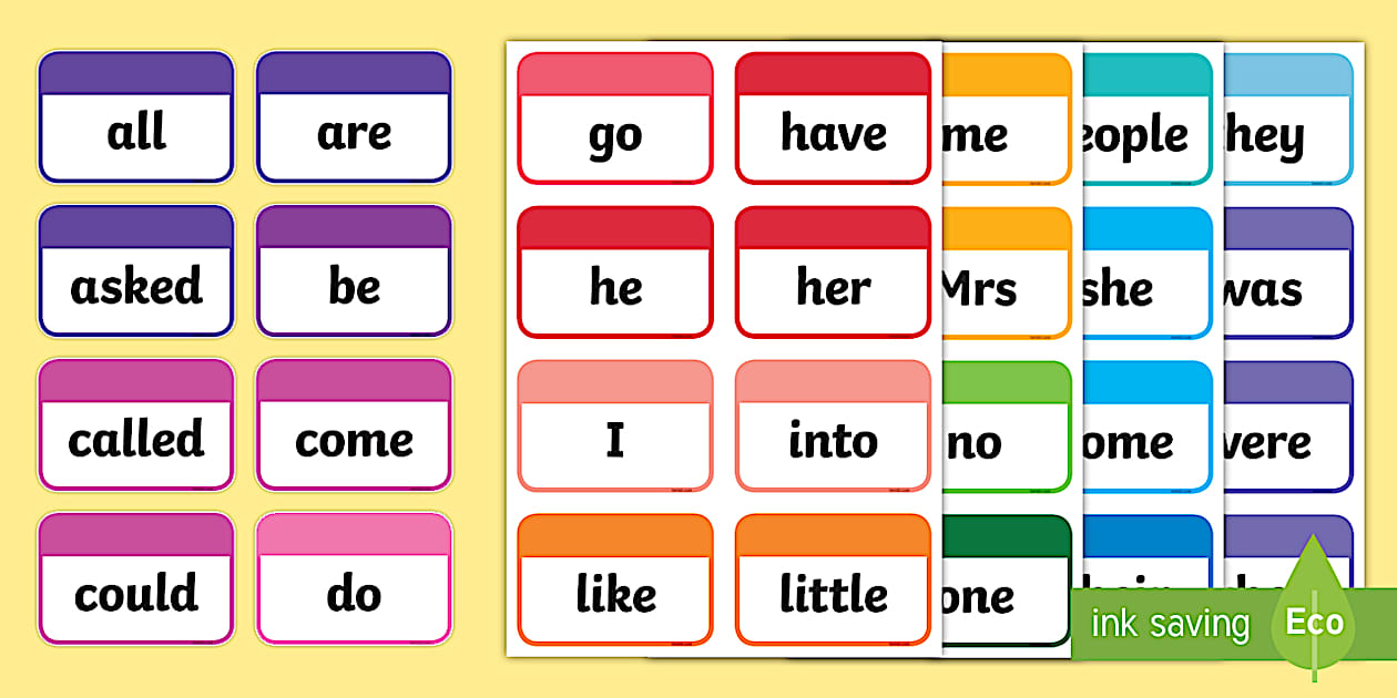 Phase 2 to 5 Tricky Words in Alphabetical Order Flashcards - Colored ...