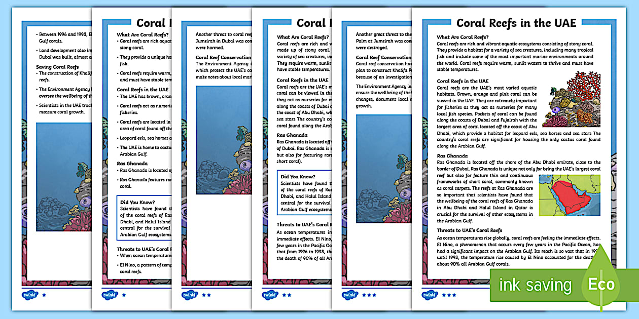 Coral Reefs of the UAE Differentiated Fact File - Twinkl