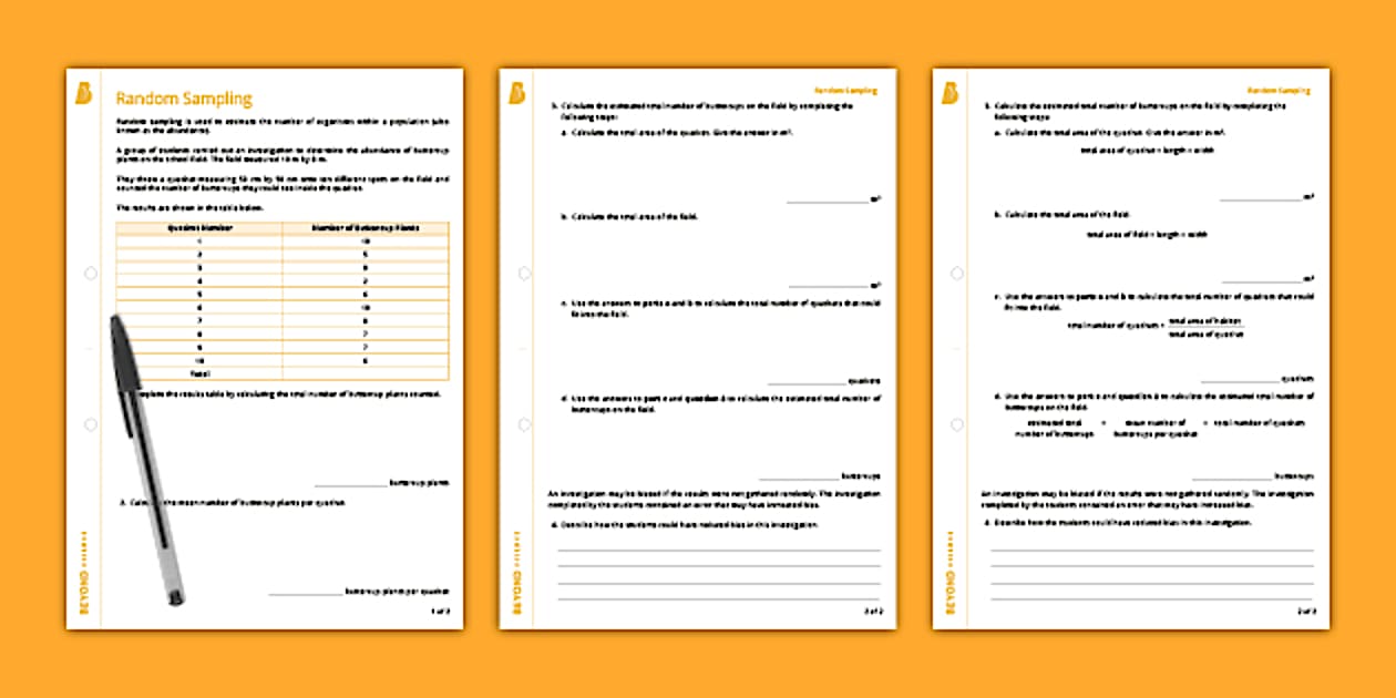Random Sampling Worksheet | KS3 Biology | Beyond Science
