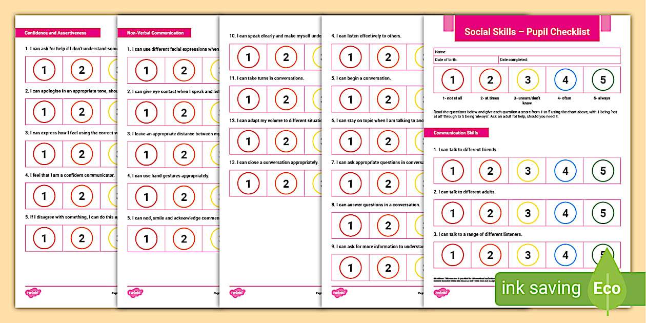 Social Skills Pupil Checklist (professor feito) - Twinkl