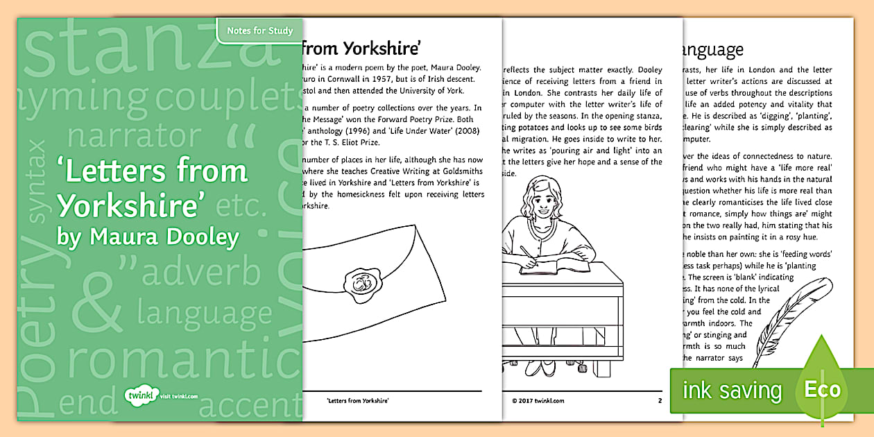 AQA Poetry: Letters from Yorkshire - Revision Notes - Twinkl