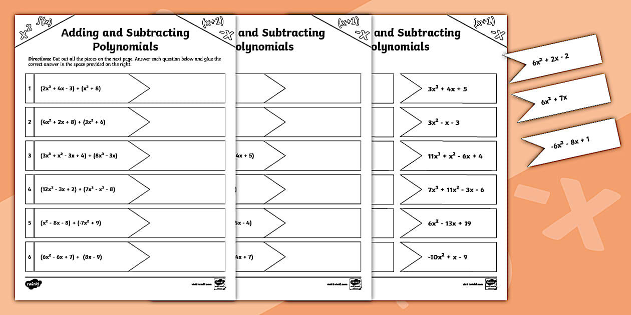 Adding and Subtracting Polynomials Matching Puzzle Worksheet