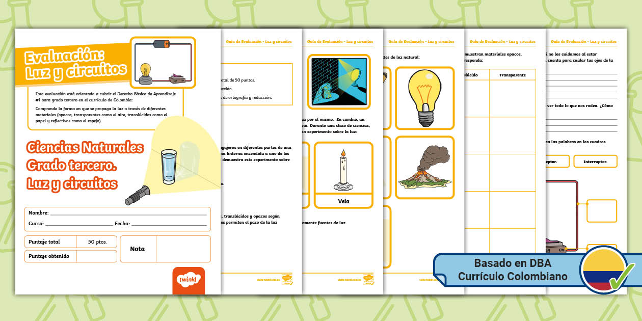 Guía de evaluación luz y circuitos simples - Twinkl Colombia