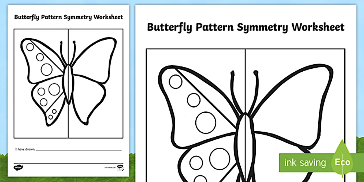 Butterfly Symmetry Pattern Worksheet (teacher made) - Twinkl