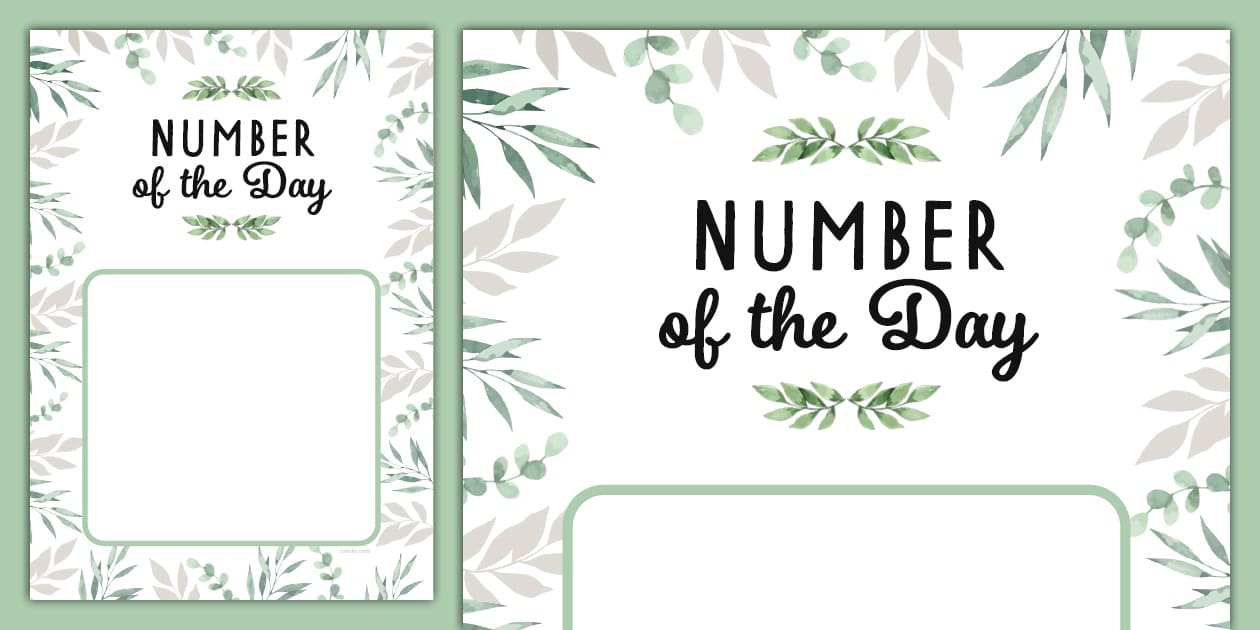 👉 Muted Botanical Themed Number of the Day Display Poster
