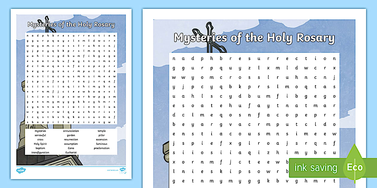 Mysteries of the Holy Rosary Word Search (teacher made)