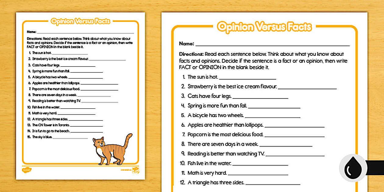 Opinion Versus Facts Worksheet (teacher made) - Twinkl