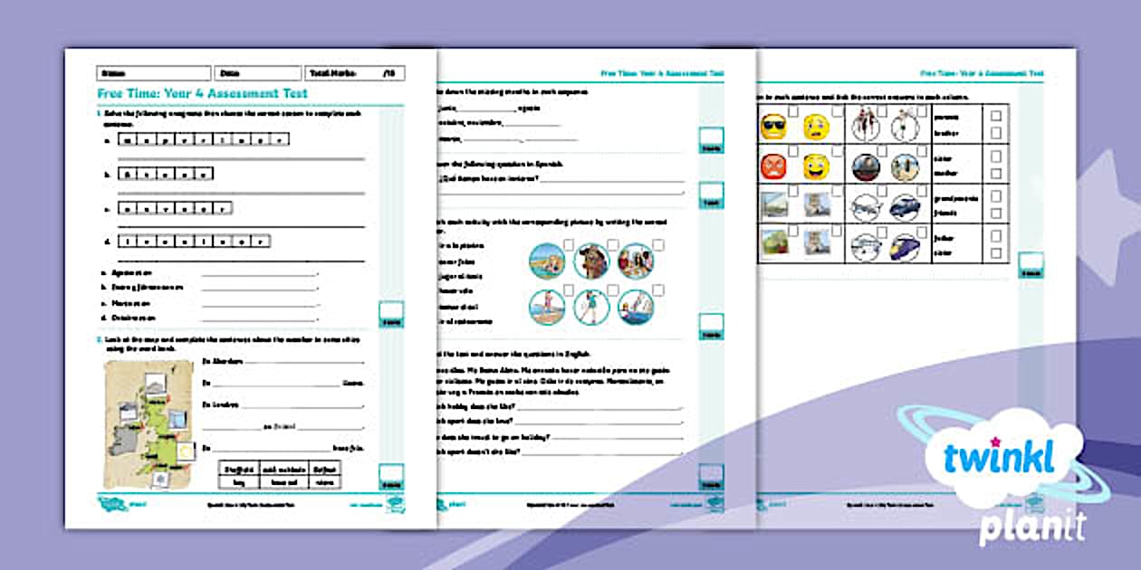 👉 Spanish: Free Time: Year 4 Assessment Test