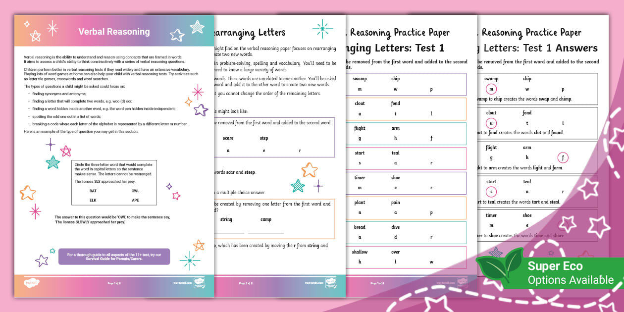 11+ Verbal Reasoning Practice Paper: Rearranging Letters