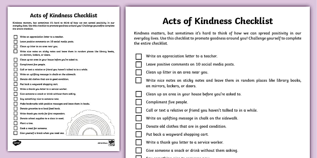 Acts of Kindness Checklist (Teacher-Made) - Twinkl