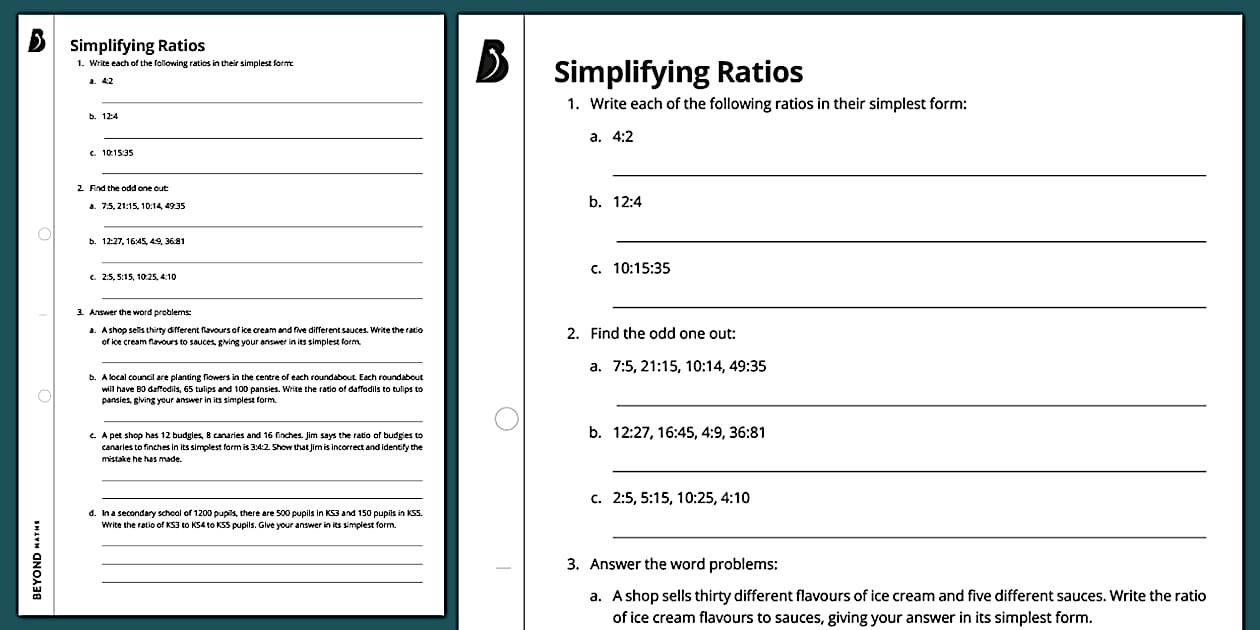 👉 Simplifying Ratios Worksheet - Twinkl