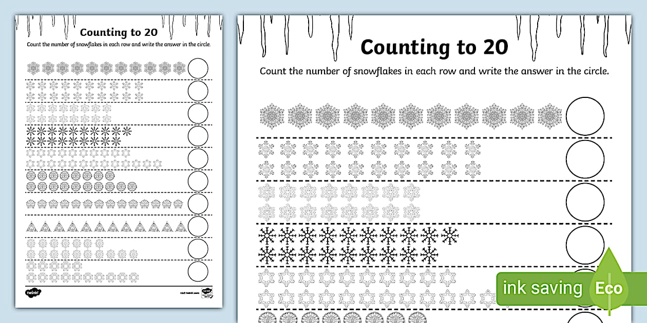 👉 Snowflake Counting to 20 Worksheet - Twinkl