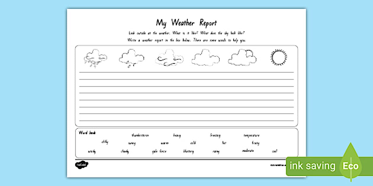 My Weather Report Worksheet (Hecho por educadores) - Twinkl