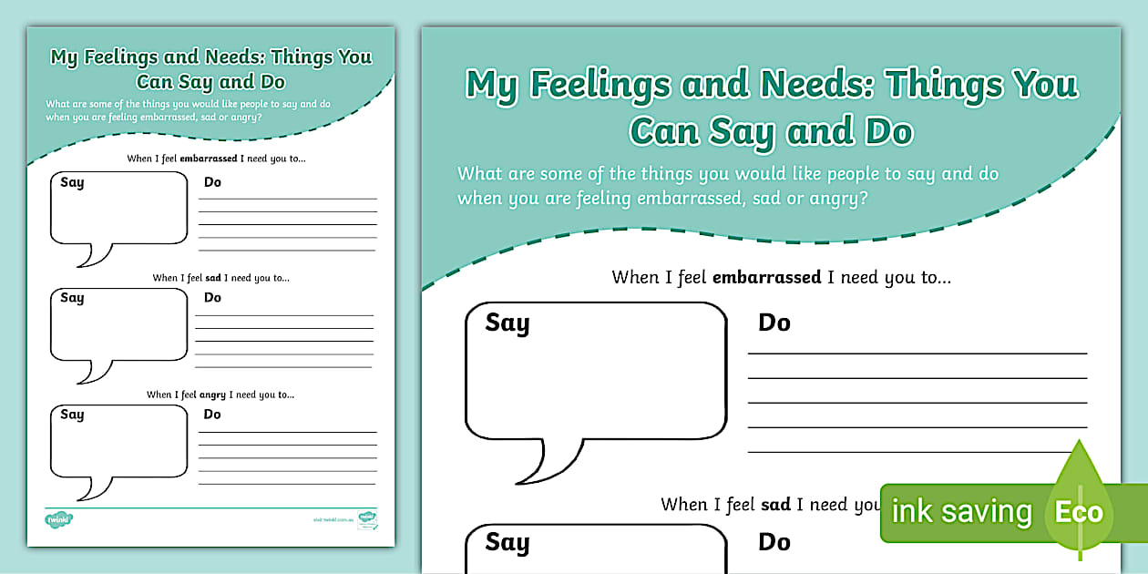 My Feelings and Needs: Things You Can Say and Do - Twinkl