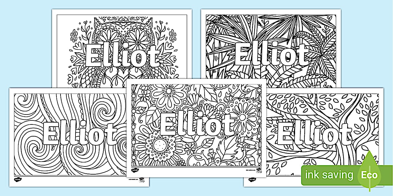 Editable Elliot Mindfulness Name Colouring Activity - Twinkl