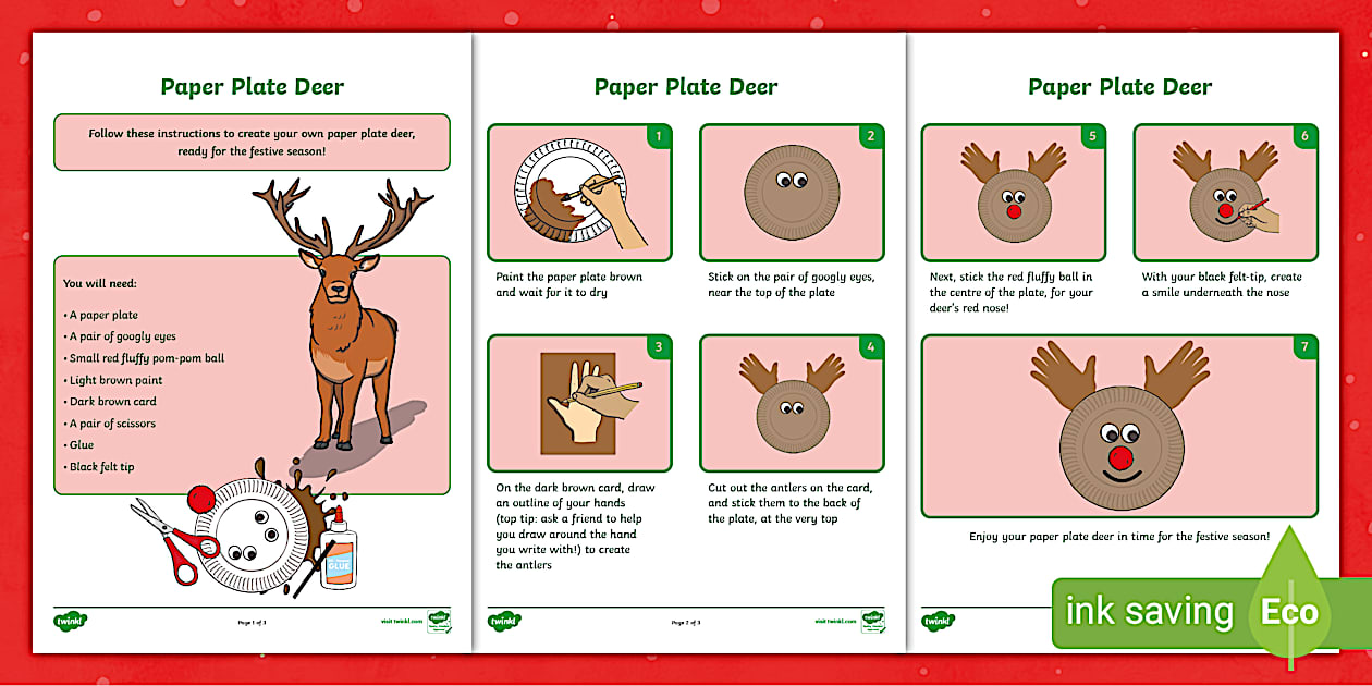 Christmas Paper Plate Deer Craft Instructions | Twinkl