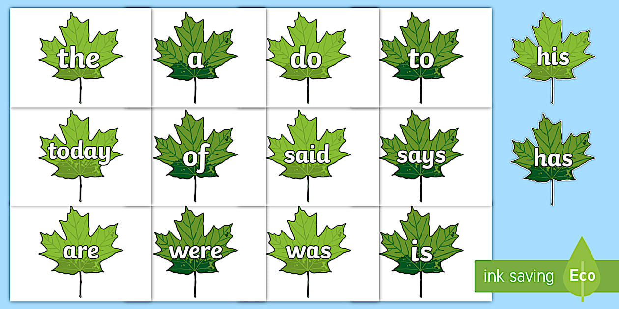 Cursive Year 1 Common Exception Words on Leaves Display Cut-Outs