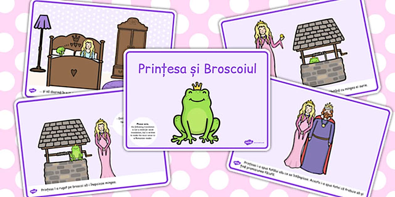 Printesa si broscoiul, rezumat cu imagini, planse imprimabile, Romanian