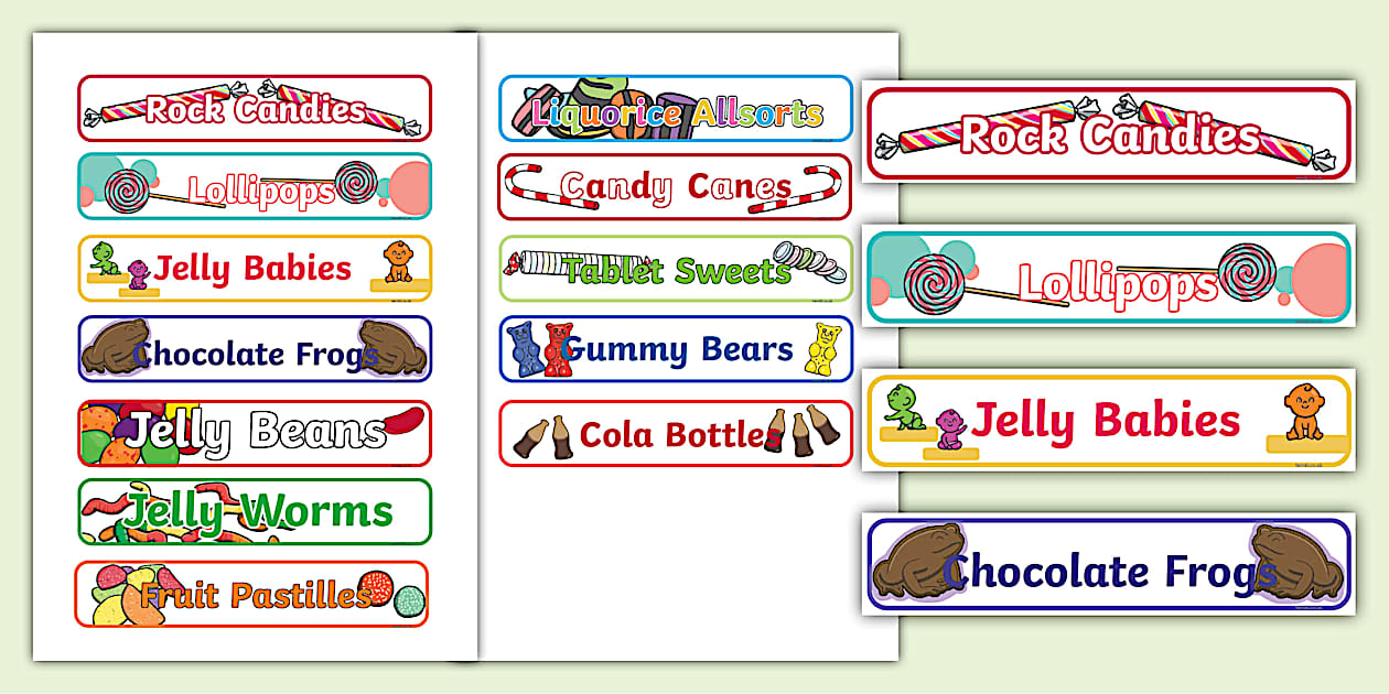 Cursive Sweets Themed Tray Labels (teacher made) - Twinkl