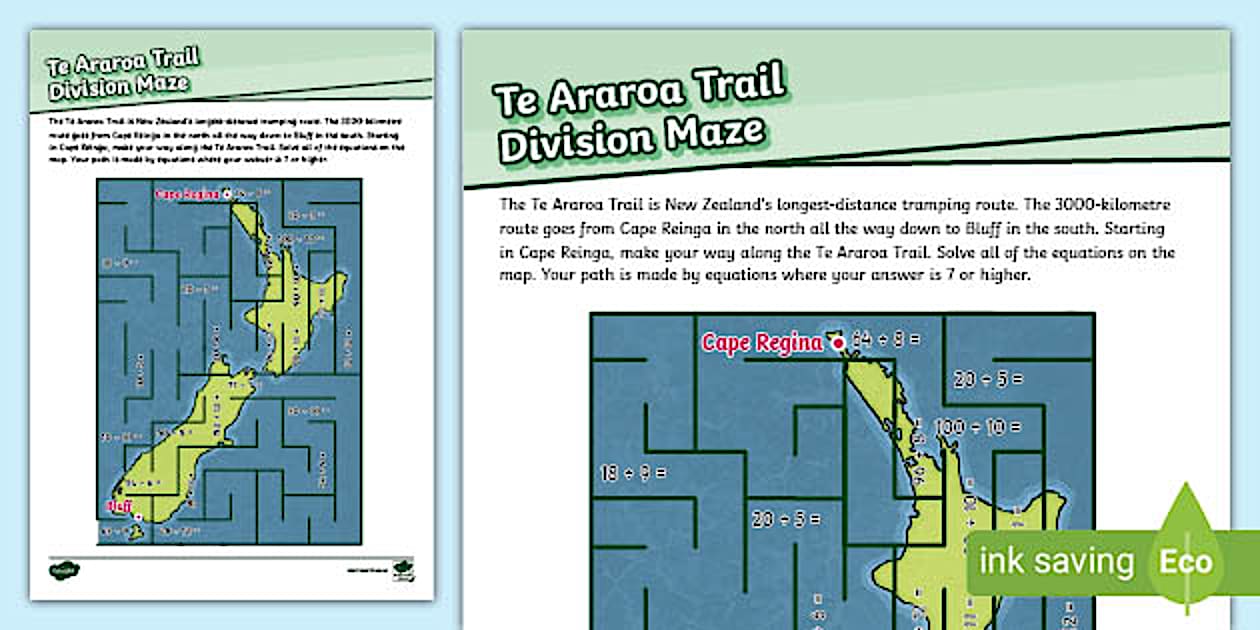 Te Araroa Trail Division Maze (teacher made) - Twinkl