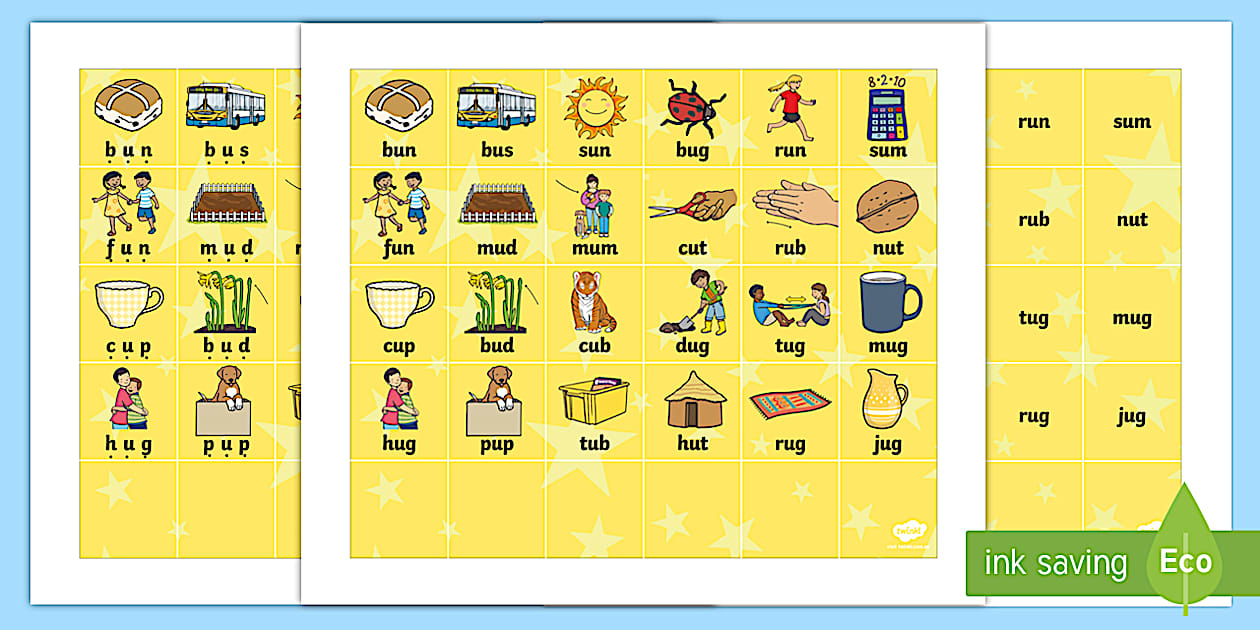 TAS CVC Words 'u' Differentiated Mat (Compatible with Bee-Bot)