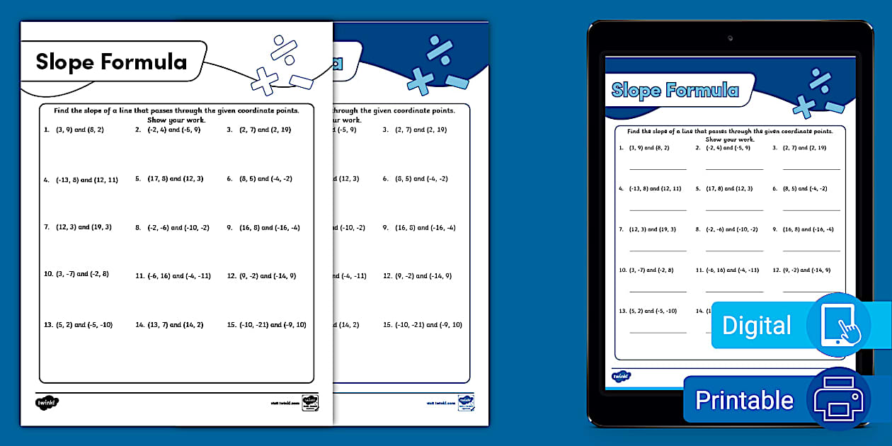 Eighth Grade Slope Formula Worksheet (Teacher-Made) - Twinkl
