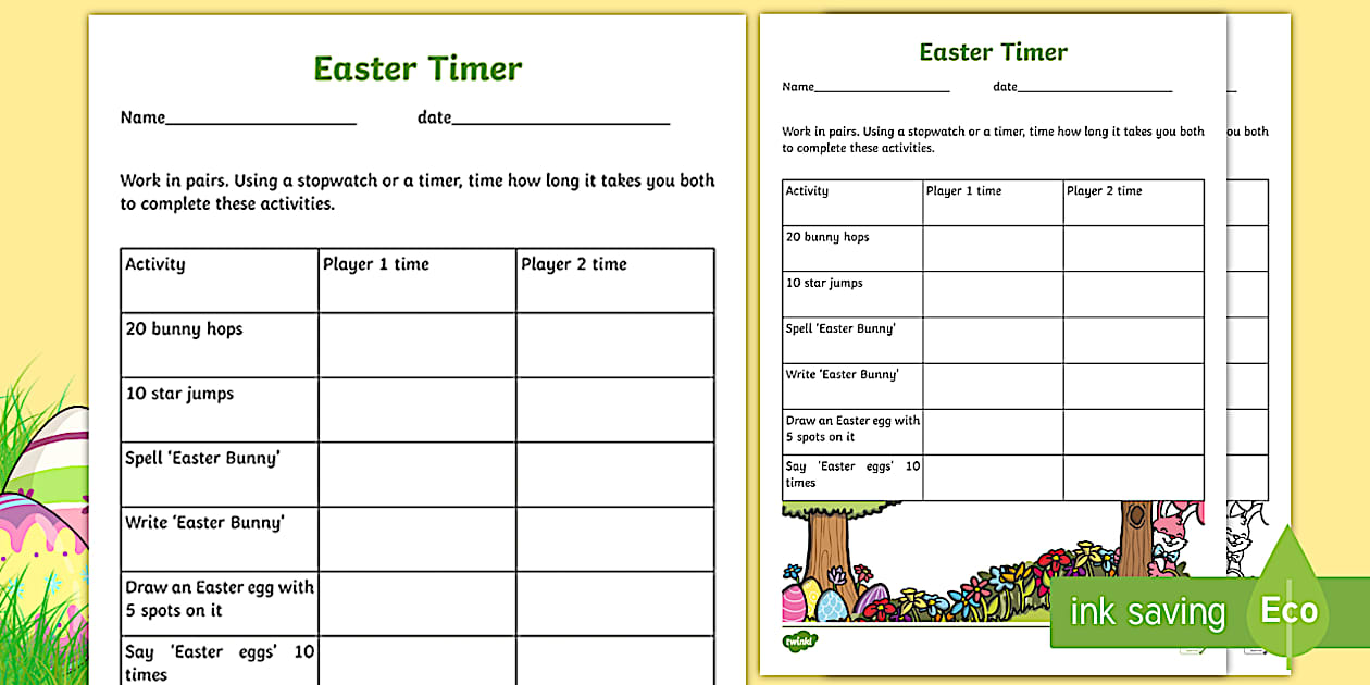 Black and White Easter Themed Timer Worksheet (teacher made)