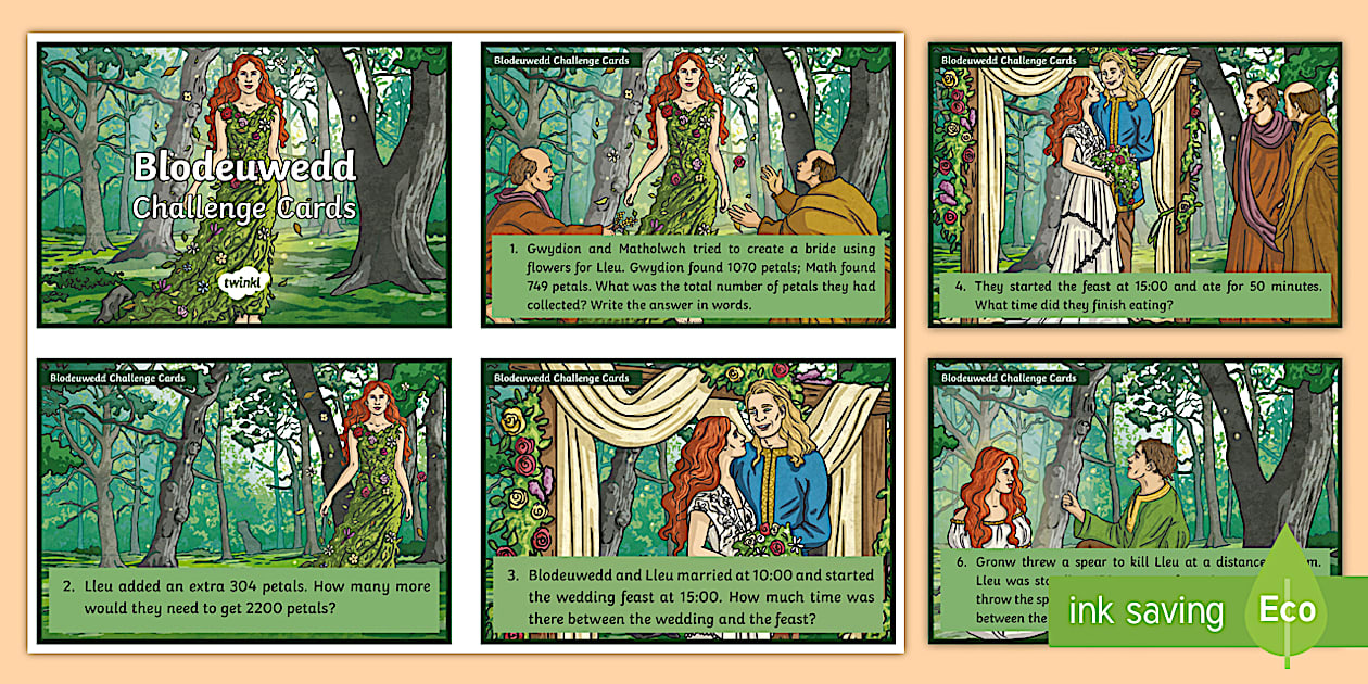 Editable Welsh Myths and Legends: Blodeuwedd Maths Challenge Cards