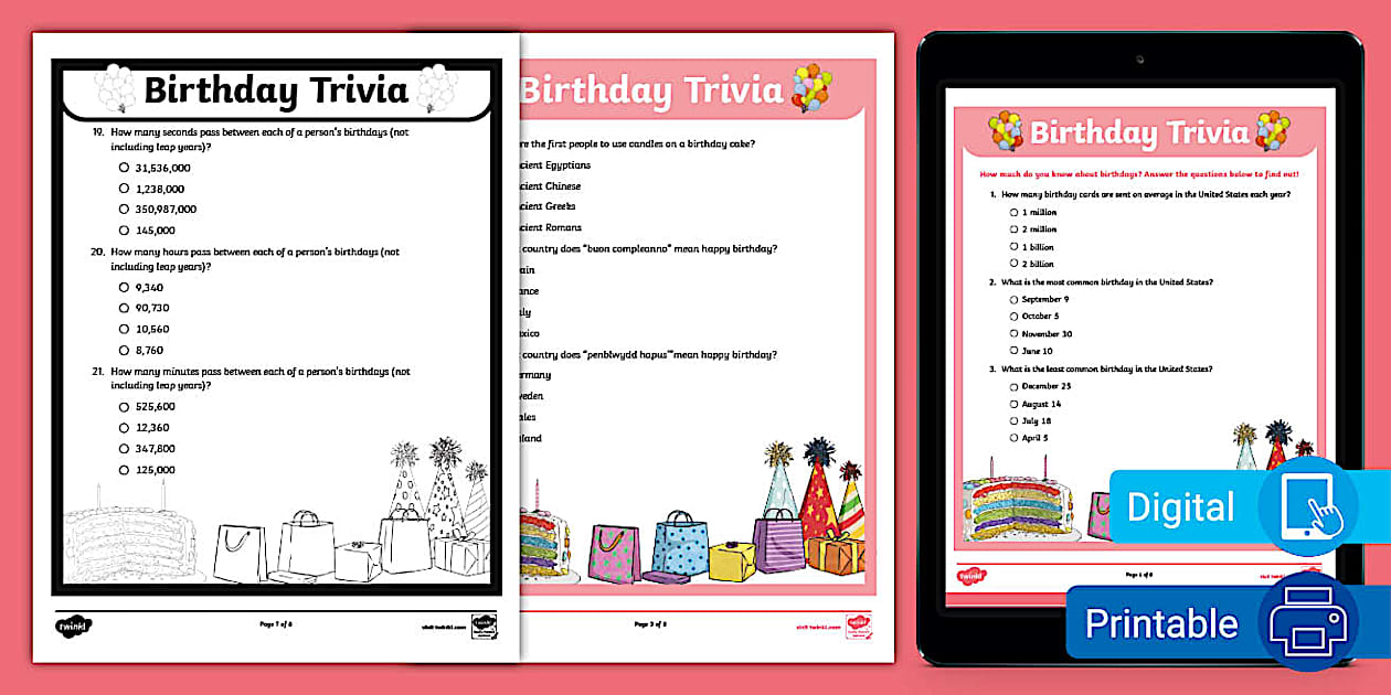 Birthday Trivia for 3rd-5th Grade (Teacher-Made) - Twinkl