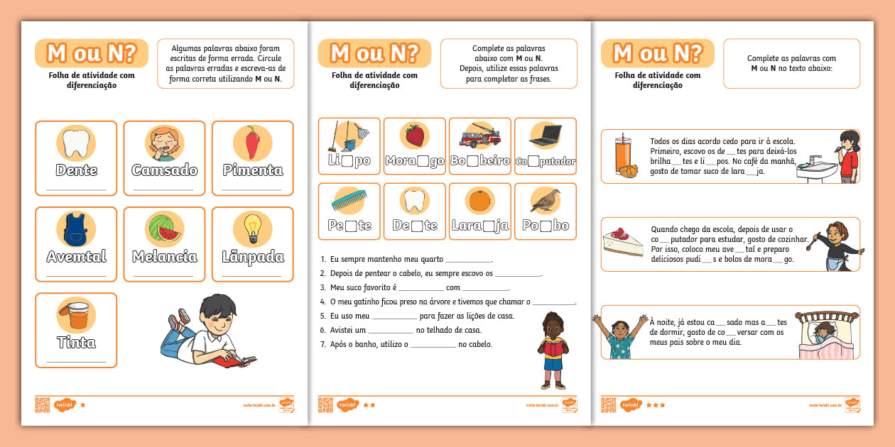 M ou N - Folha de atividade com diferenciação - Twinkl