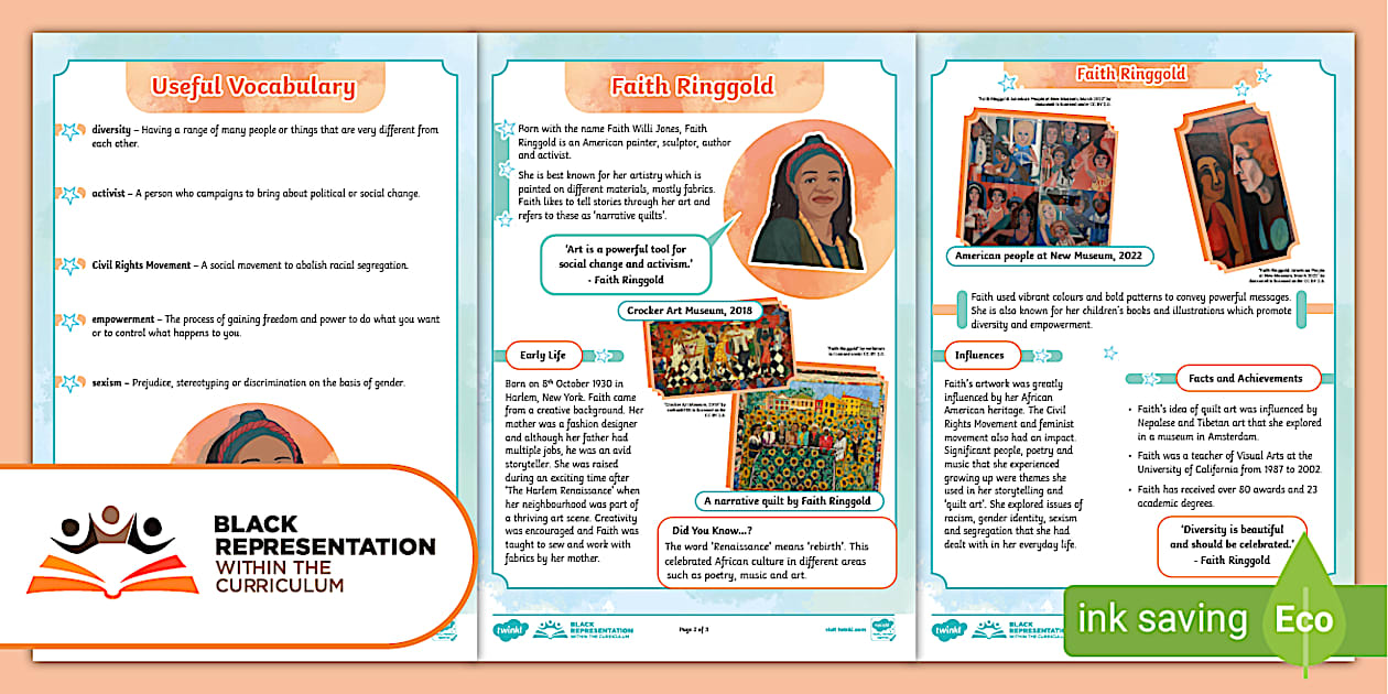 KS2 Faith Ringgold Fact File (Teacher-Made) - Twinkl