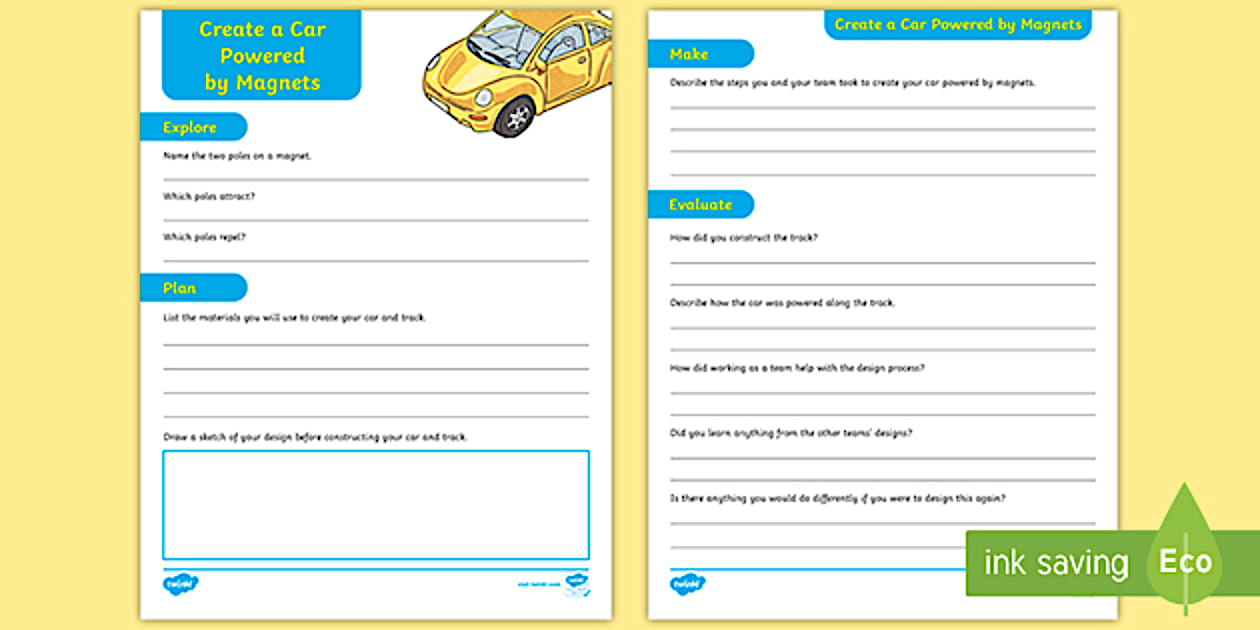 Create a Car Powered by Magnets Worksheet (teacher made)