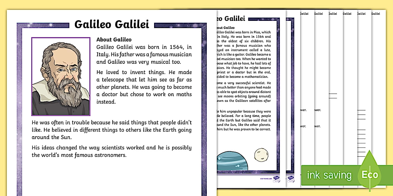 KS1 Galileo Galilei Differentiated Reading Comprehension Activity