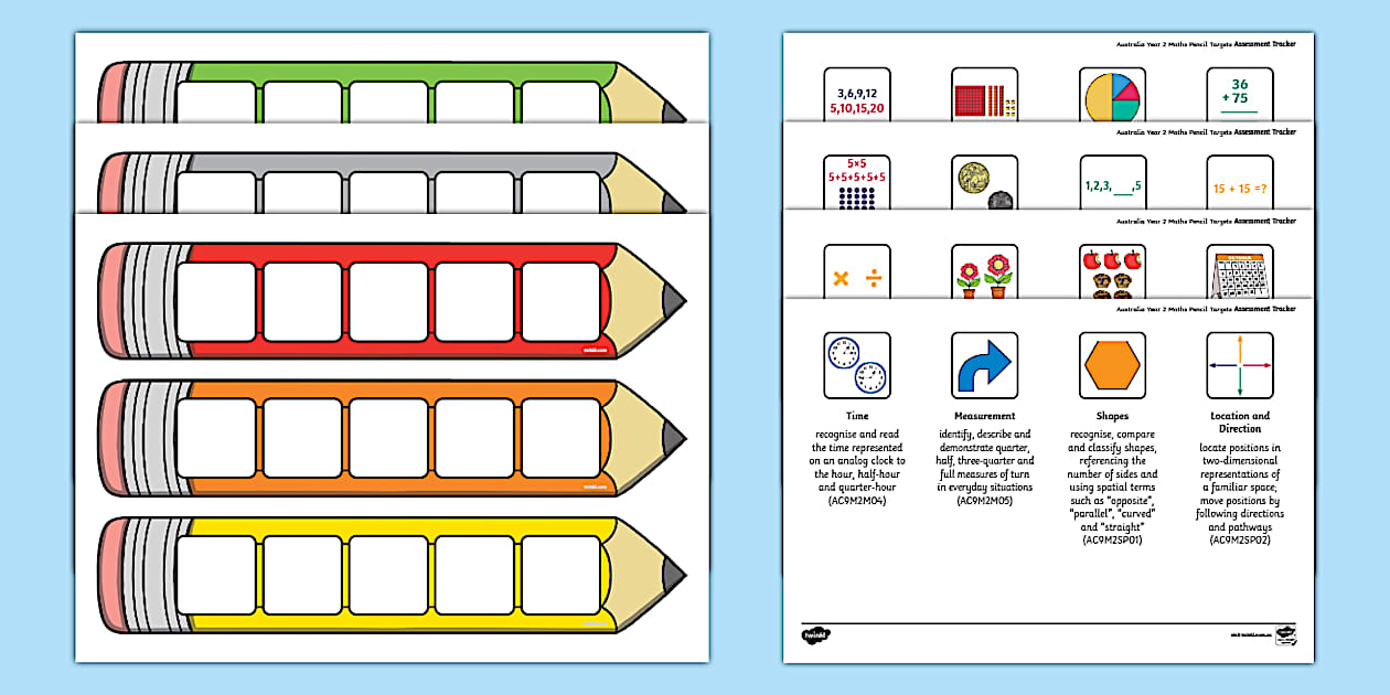 Year 2 Maths Pencil Targets Assessment Tracker - Twinkl