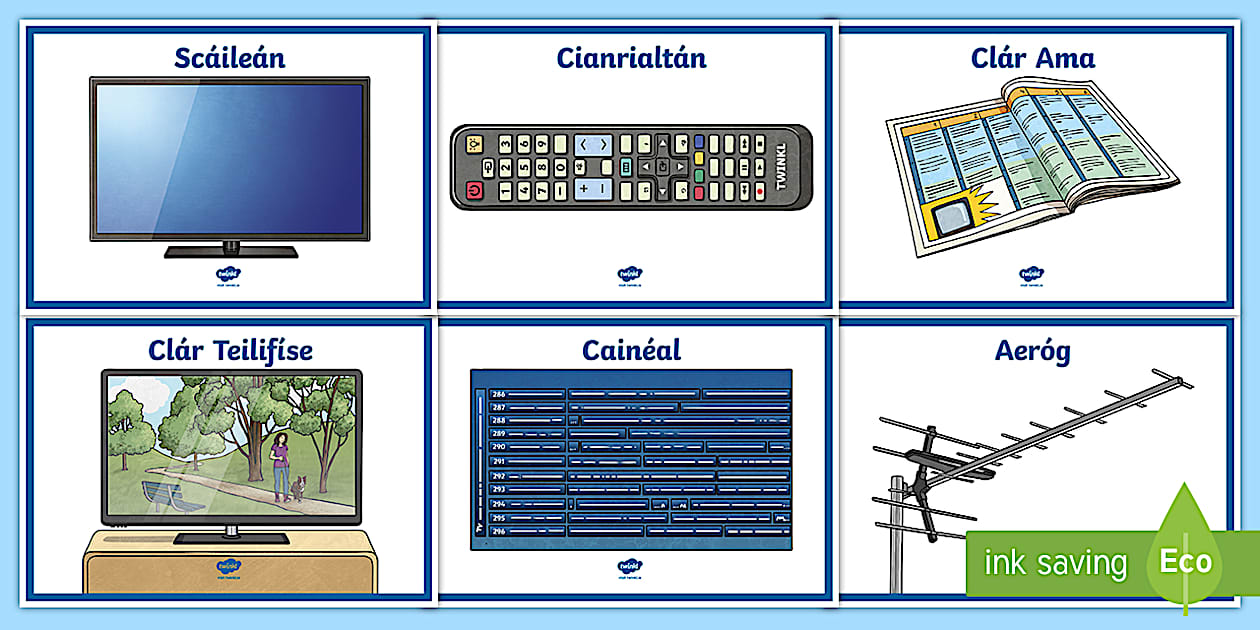 Junior Cycle An Teilifís Flashcards | Acmhainní Gaeilge | Twinkl