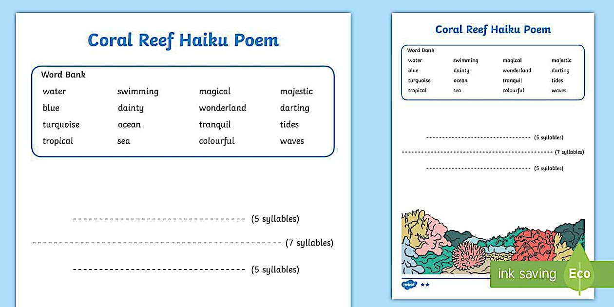 Coral Reef Haiku Poem Differentiated Worksheets