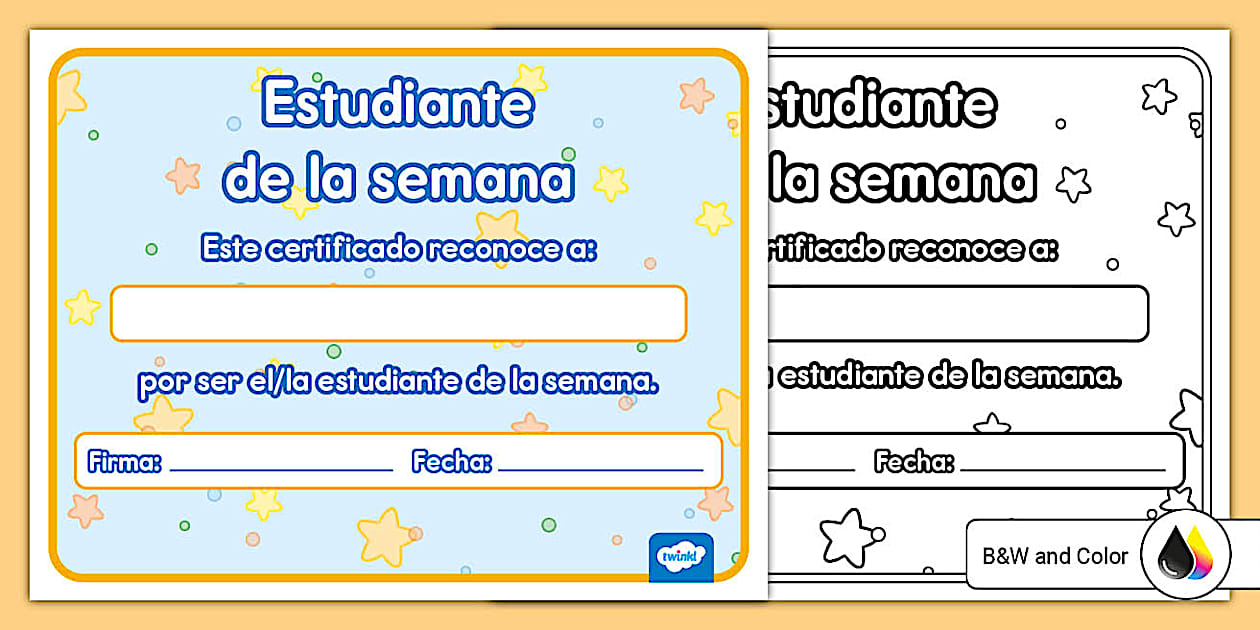 Certificado: Estudiante de la semana (teacher made) - Twinkl