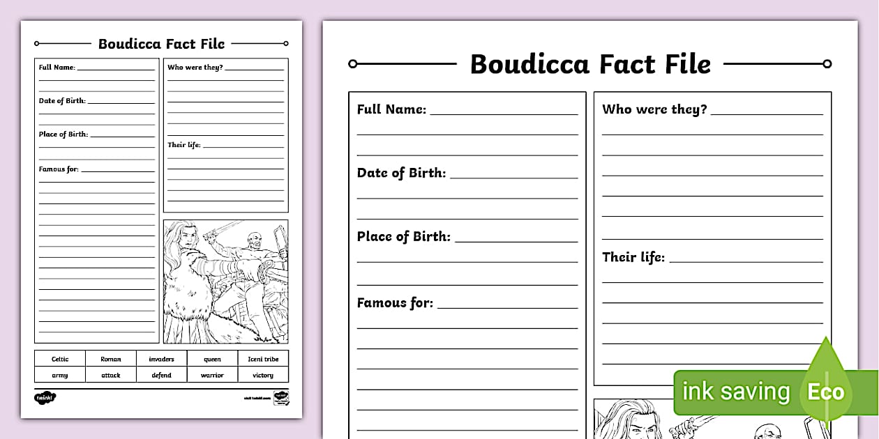 Boudicca Fact File Writing Template,Boudicca (teacher made)