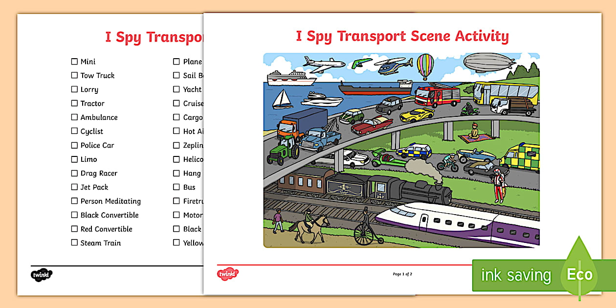 Editable Transport 'I Spy' Scene Activity - Twinkl